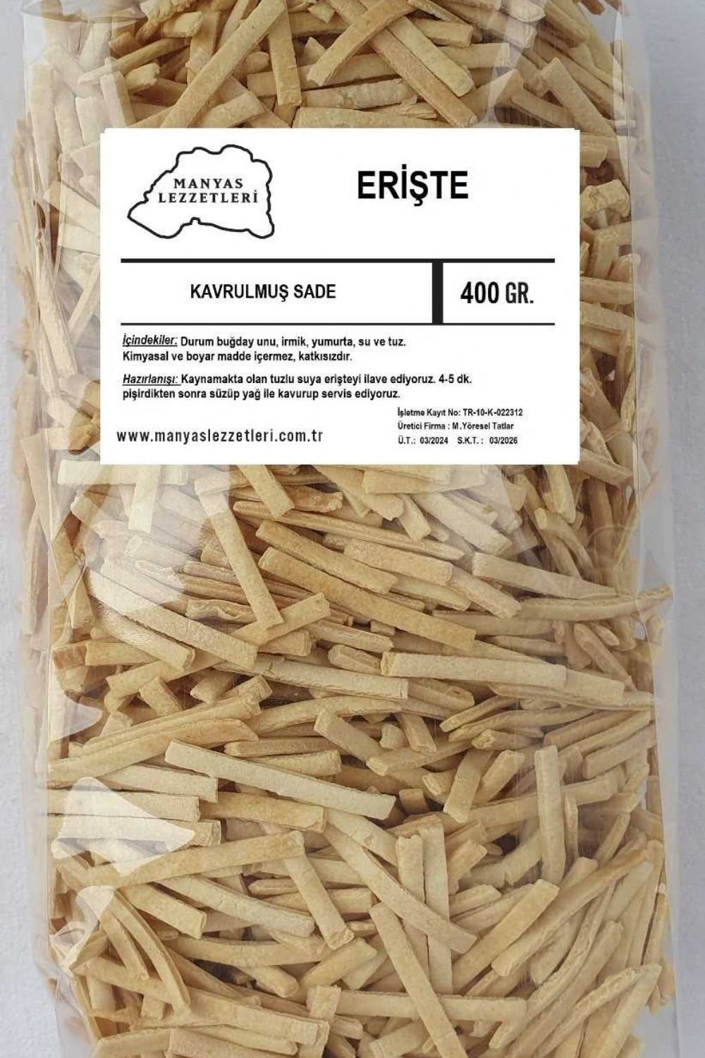 Manyas Lezzetleri Kavrulmuş Sade Erişte - kaybio.com
